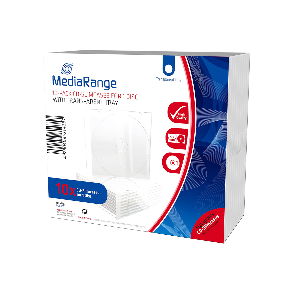 MediaRange Slim CD Jewel Cases for 1 Disc 5.2mm Clear Tray (Pack of 10 ...