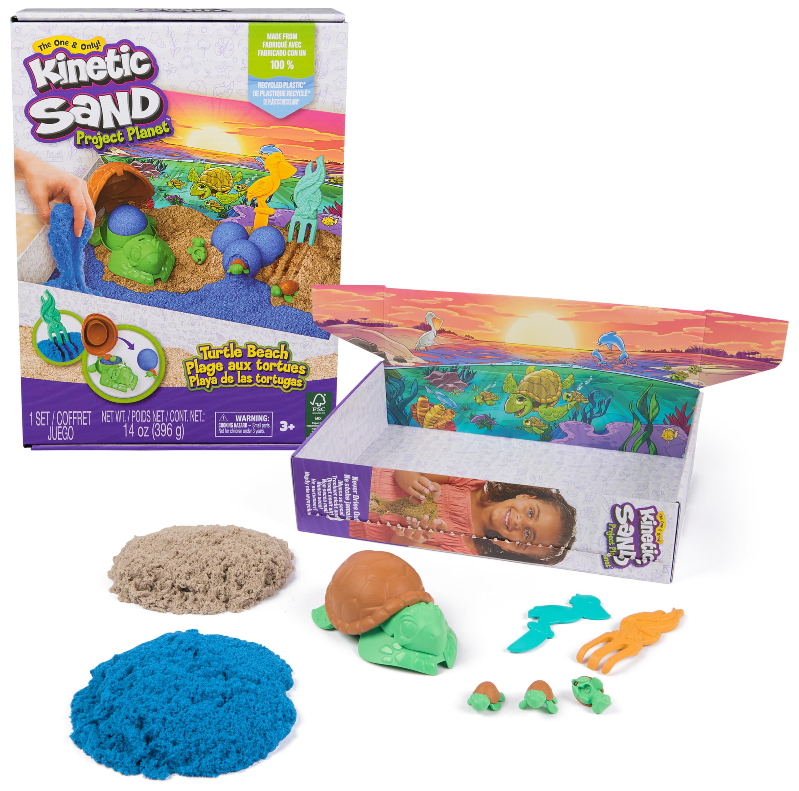 Kinetic Sand, Project Planet Turtle Beach with 396g Play Sand, Tools ...