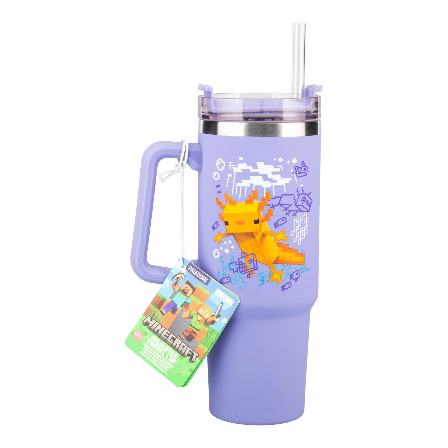 Paladone Minecraft Axolotl 900 ml Purple Insulated Cup and Straw ...