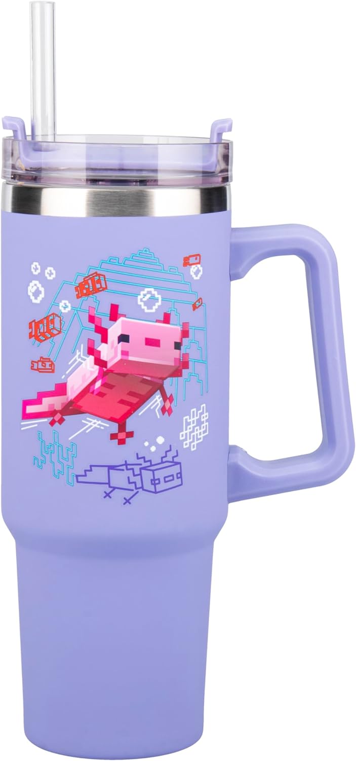 Paladone Minecraft Axolotl 900 ml Purple Insulated Cup and Straw ...