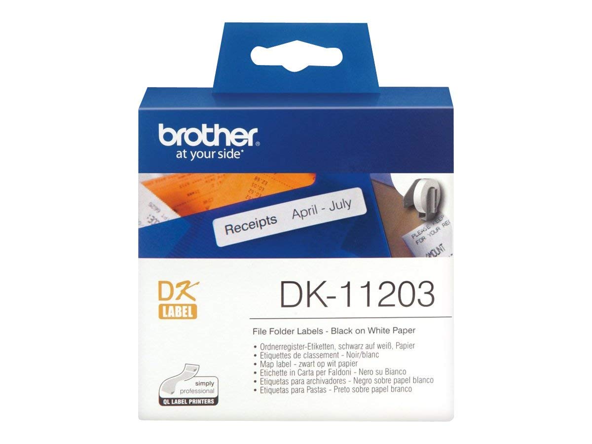 Brother DK-11203 Label Roll, File Folder Labels, Black on White, 300 Labels, 17 mm (W) x 87 mm ...
