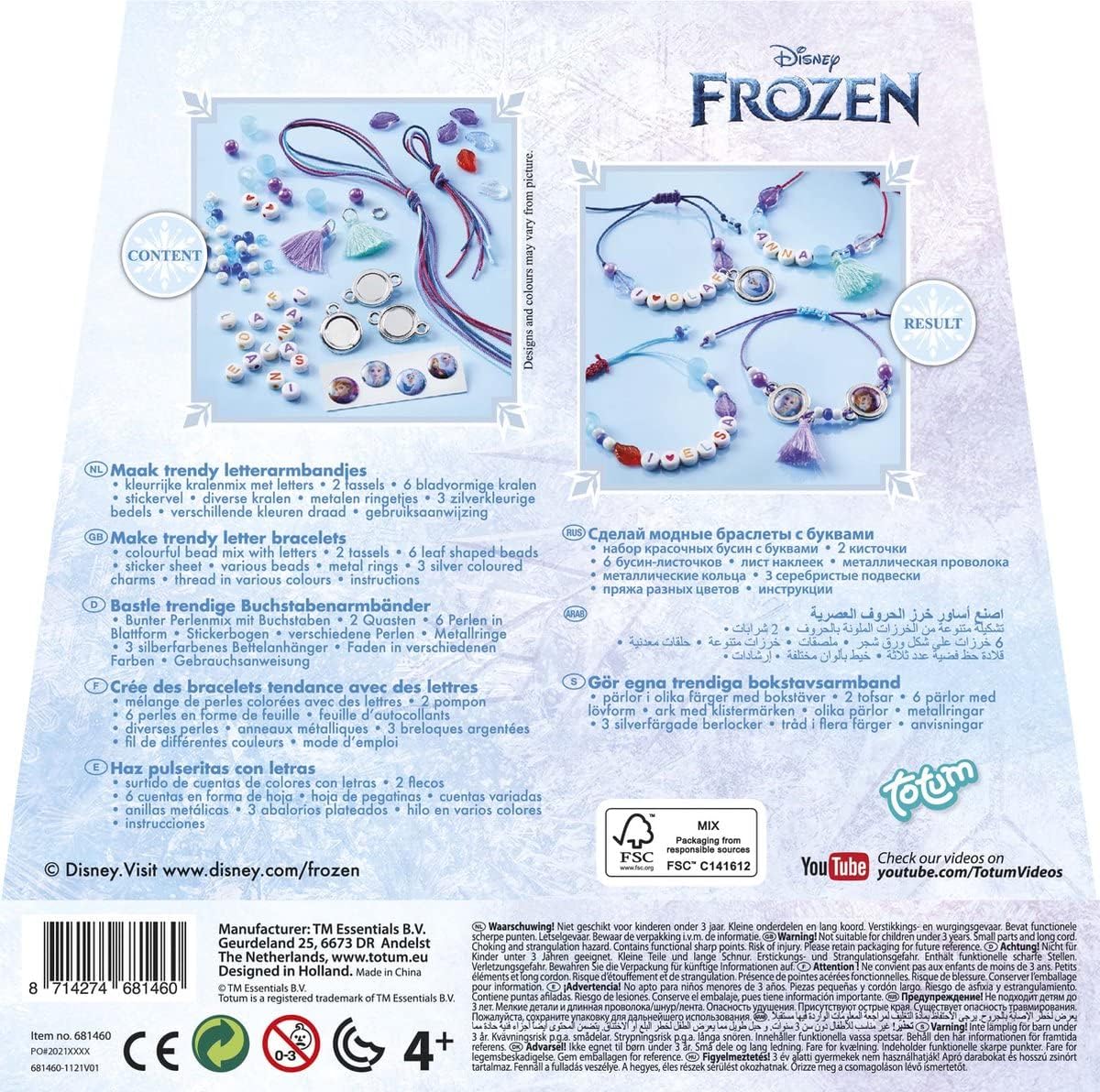 Totum 681460 Letter Bracelets Making with Anna, Elsa & Olaf Motifs and ...