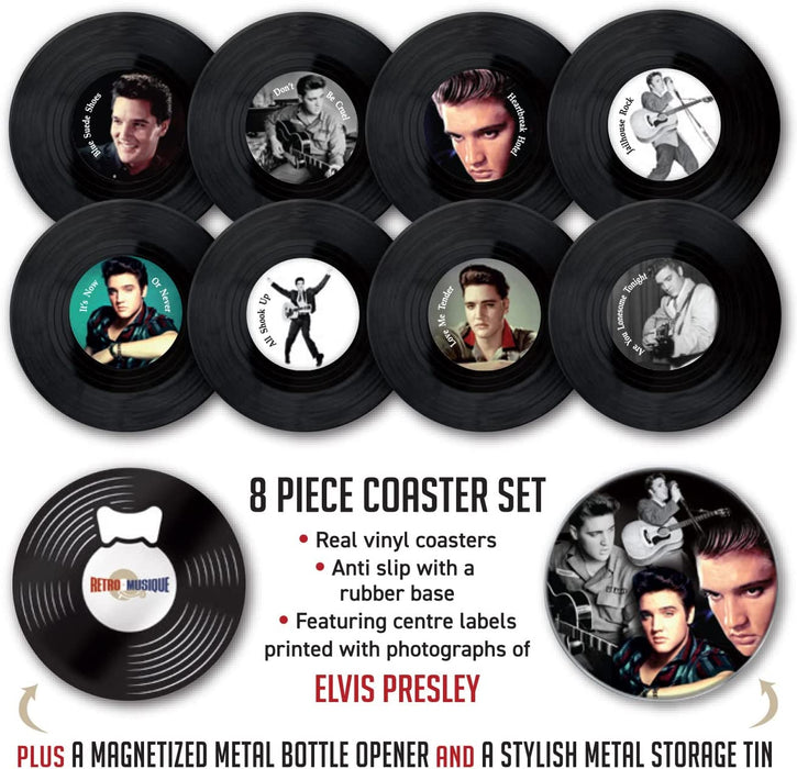 Elvis Presley - 8 Pieces Coaster Set With Real Vinyl Coasters - Retro ...