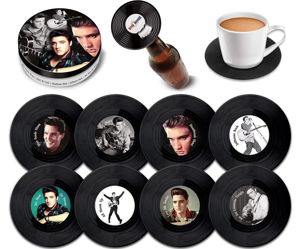 Elvis Presley - 8 Pieces Coaster Set With Real Vinyl Coasters - Retro ...